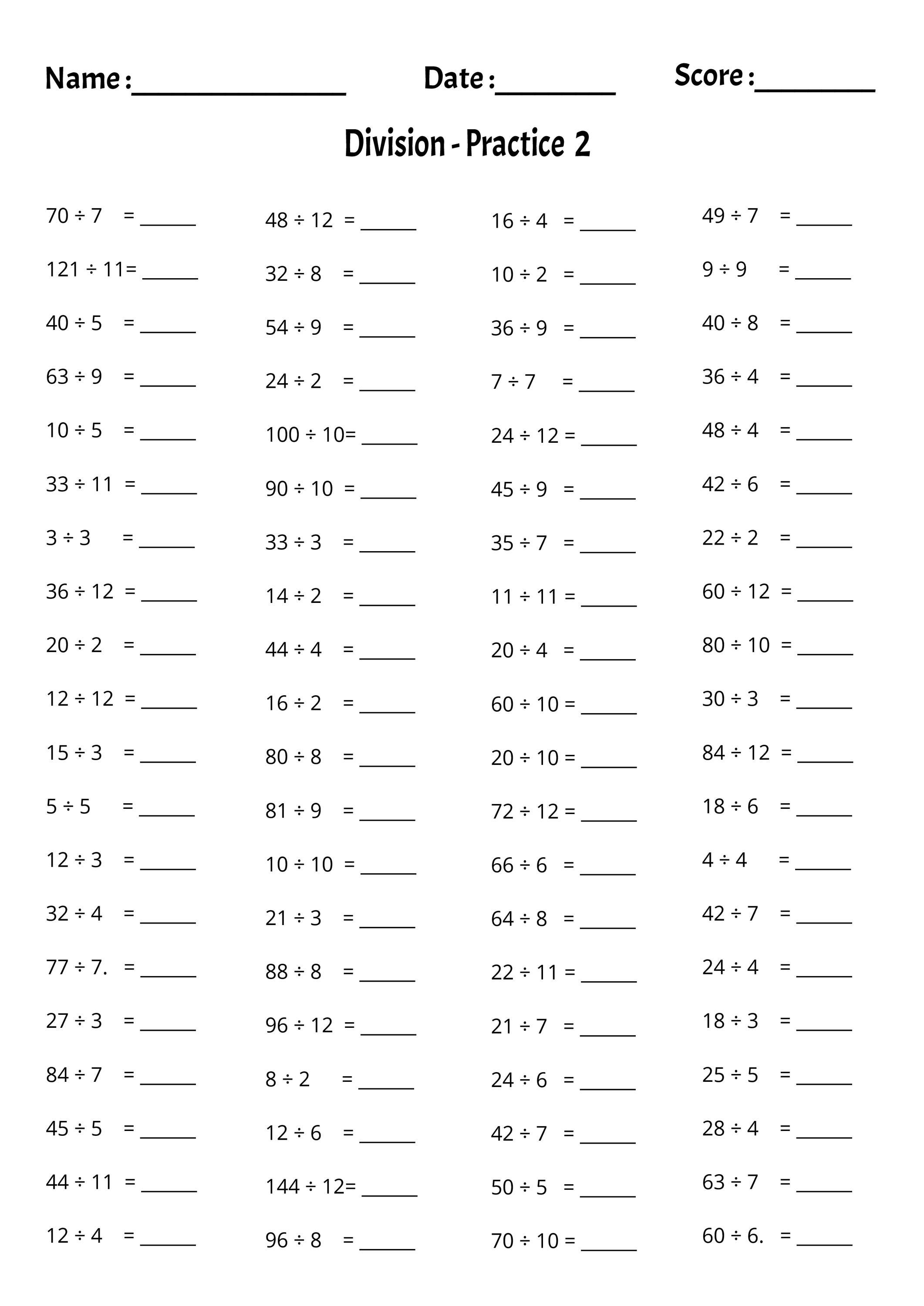 Printable Division Worksheets | Numbers 1–12 | Math Practice Worksheets ...