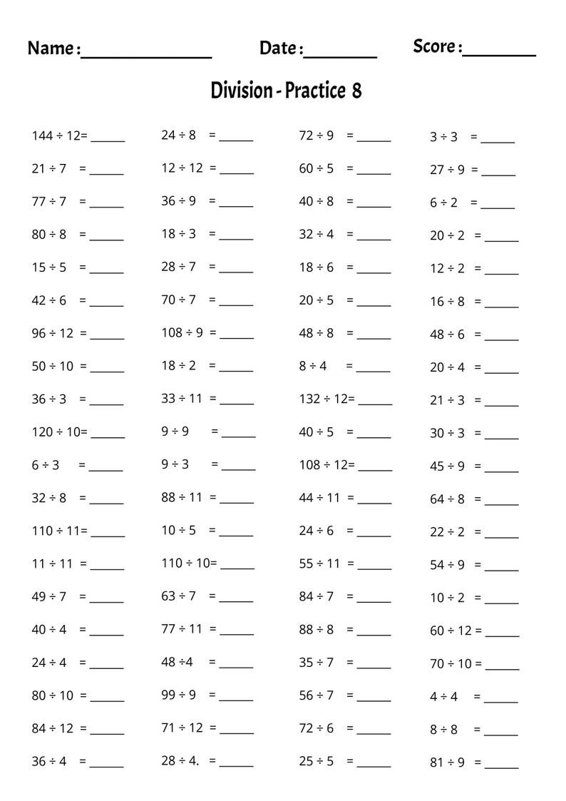 Printable Division Worksheets | Numbers 1–12 | Math Practice Worksheets ...