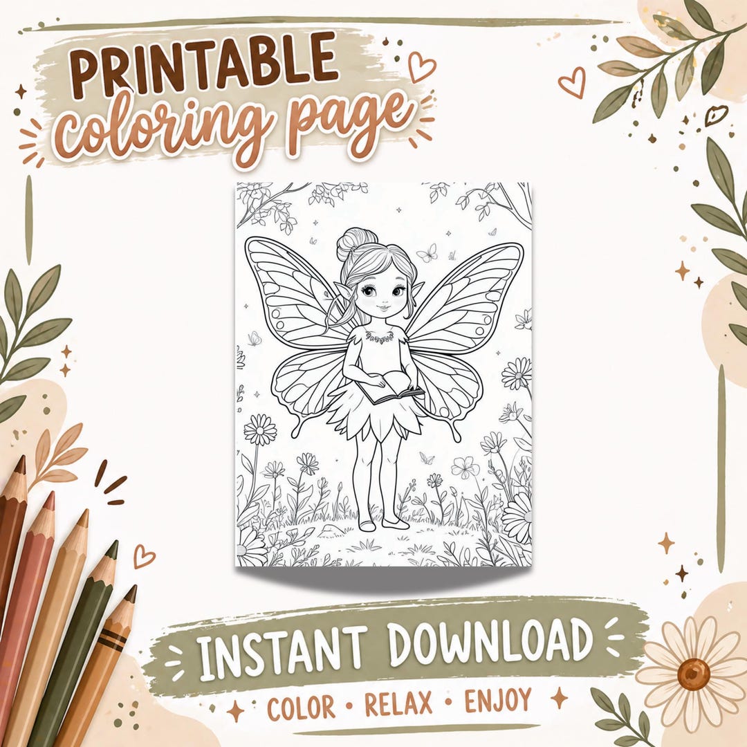 Printable Fairy Coloring Page, Fantasy Art, Kids Activity (instant ...