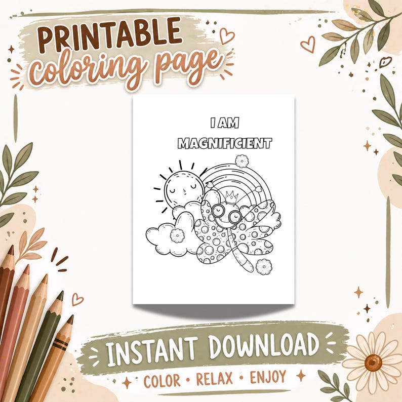 Printable Fairy Coloring Page, I Am Magnificent, Kids Activity (PDF ...