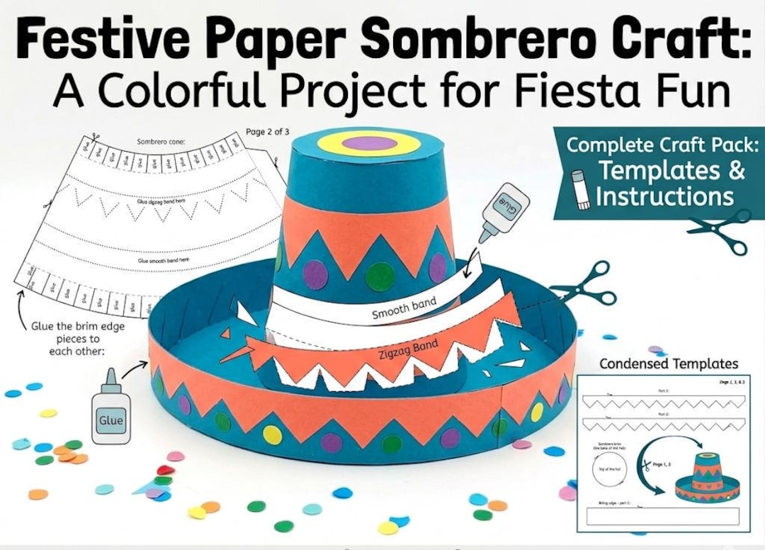 DIY Paper Sombrero Craft Template: Mini Mexican Hat Printable, Cinco De ...