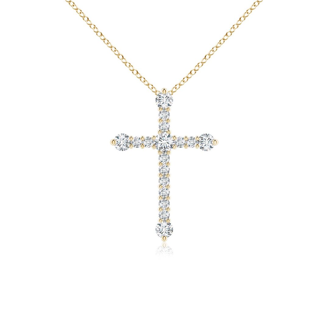 14k Solid Gold Lab Grown Diamond Encrusted Cross Necklace, Christian ...