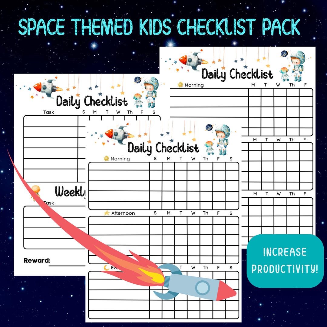Astronaut Kids Chore Chart: Space Mission, Daily & Weekly Checklist ...
