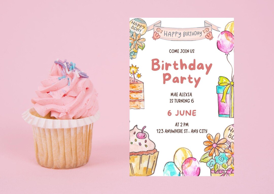 Editable Birthday Cupcake Invite, Cake Party Invite, Cupcakes Birthday ...