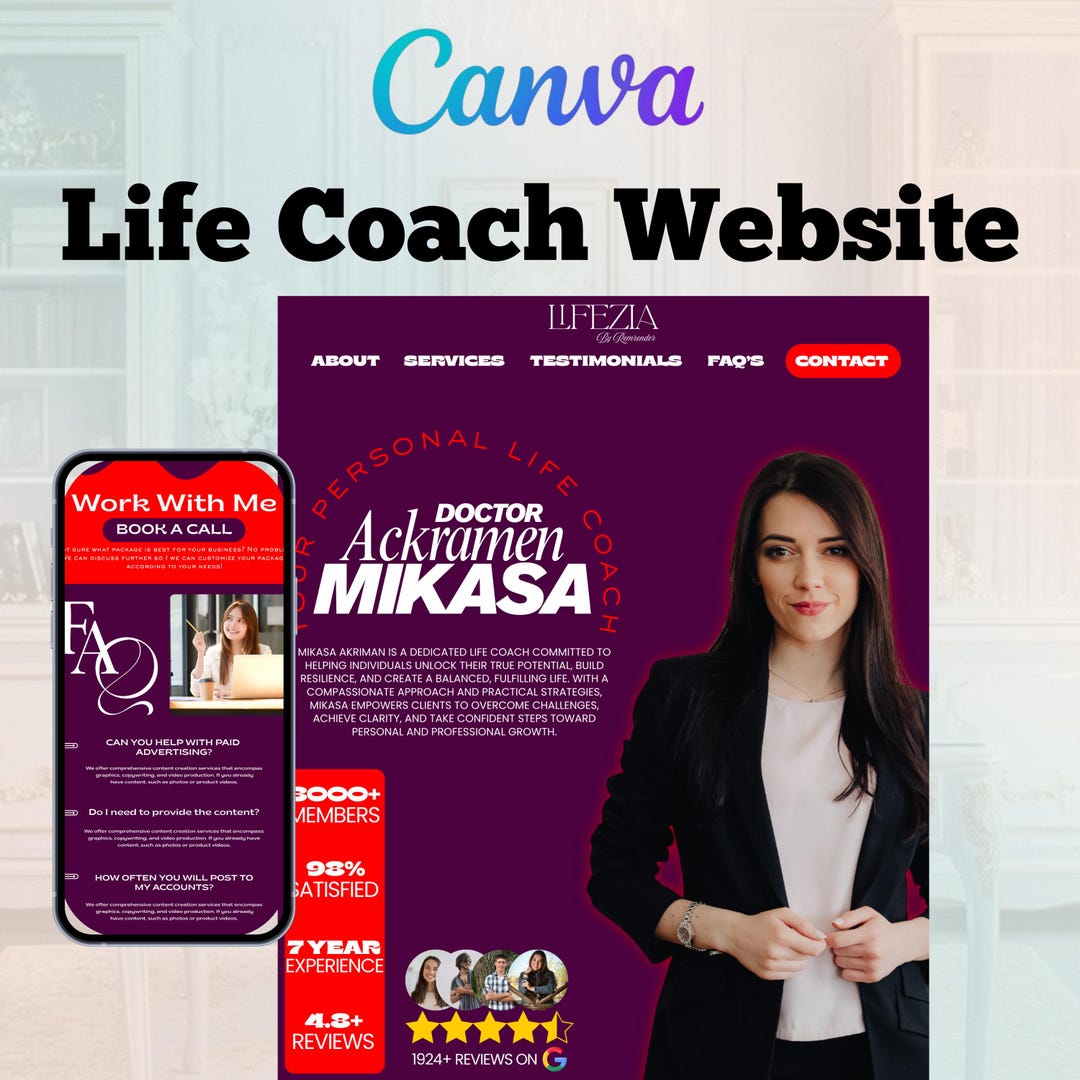 Life Coaching Website Template | Canva Website Template | Editable ...