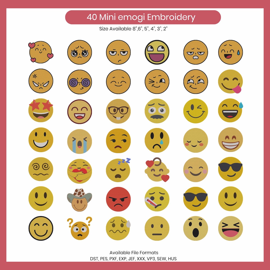 Emoji Embroidery Designs Bundle: 40 Emoticons, 6 Sizes (PES DST Files ...