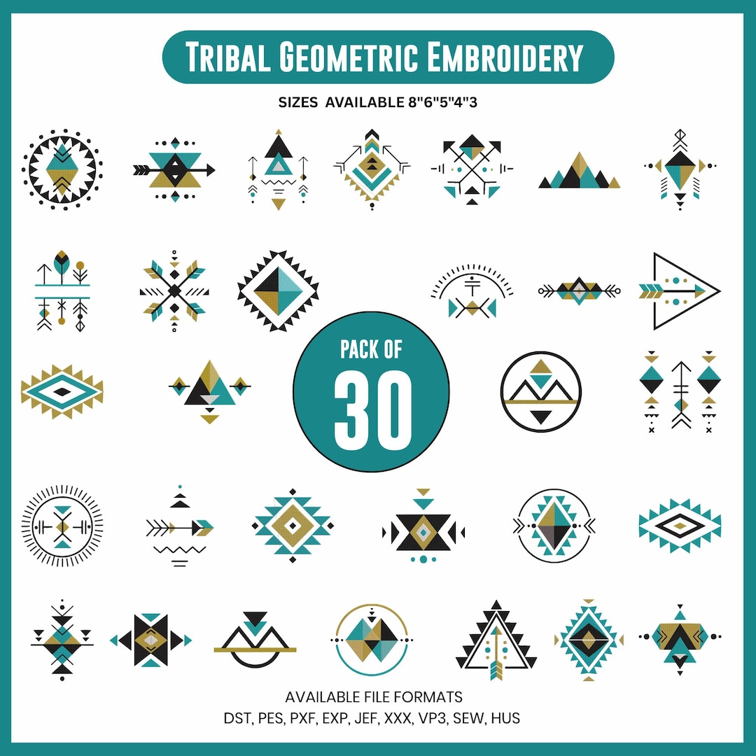 Tribal Geometric Embroidery Designs, Aztec Style, 30 Files (digital ...