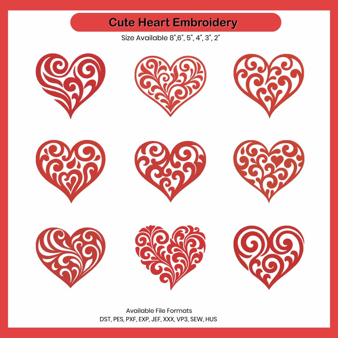 Hearts Embroidery Design Set: Fill Stitch Pattern (digital Download) - Etsy