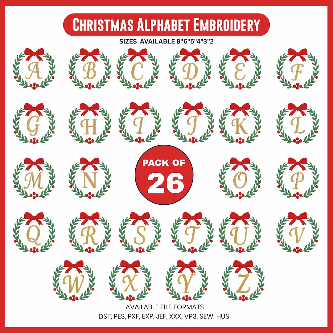 Christmas Floral Alphabet Embroidery Design A-Z (instant Download) - Etsy