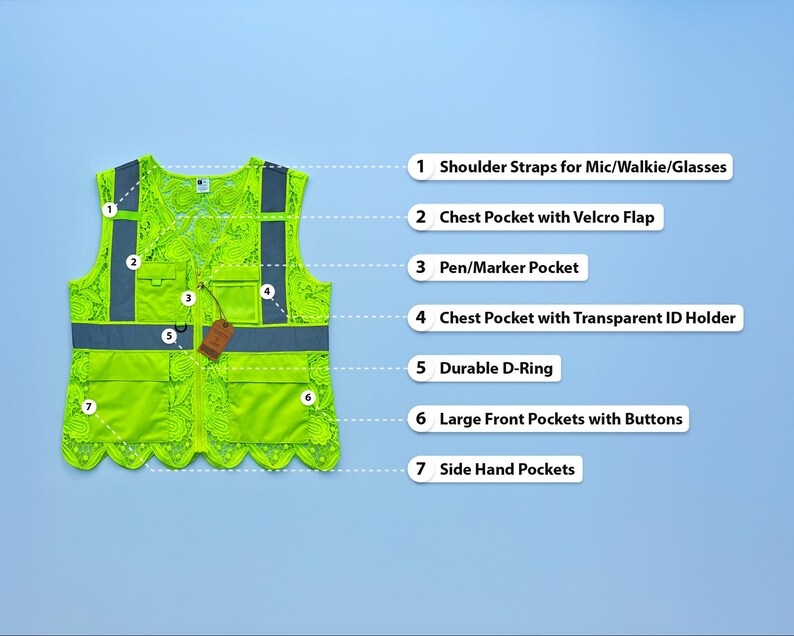 Neon Lace Safety Vest With Pockets: Reflective ANSI Class 2 Workwear ...