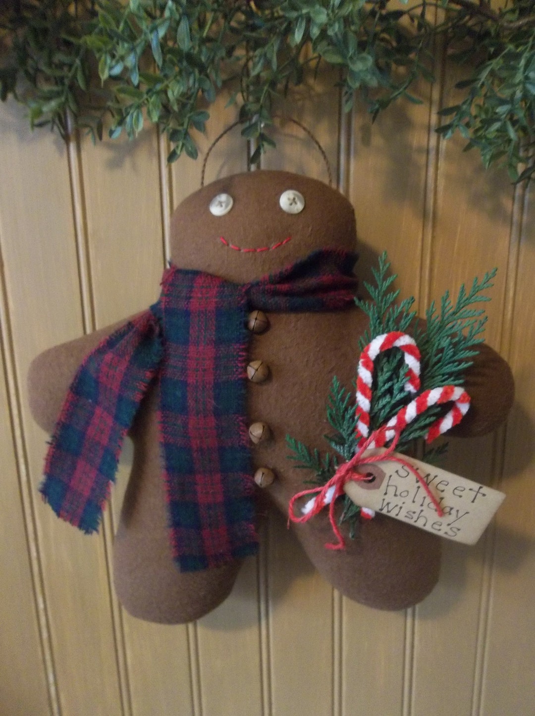 Primitive Handmade Gingerbread Man Door Greeter/peg Hanger Christmas ...