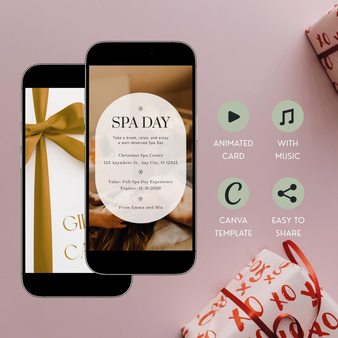 Digital Spa Day Gift Card, Editable Canva Video Template, Digital ...