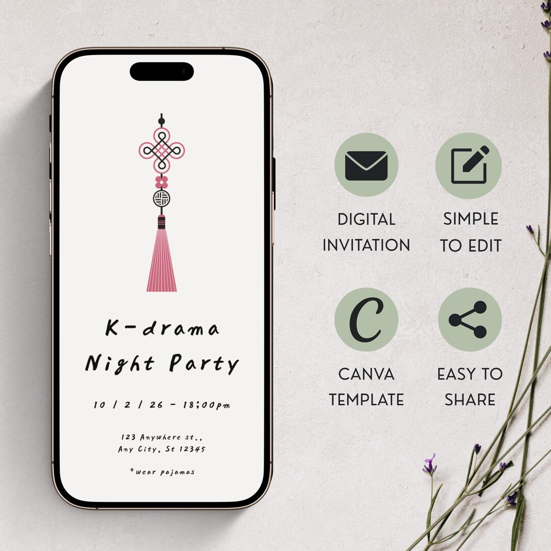 Digital K-drama Party Invitation, Editable Canva Birthday and ...