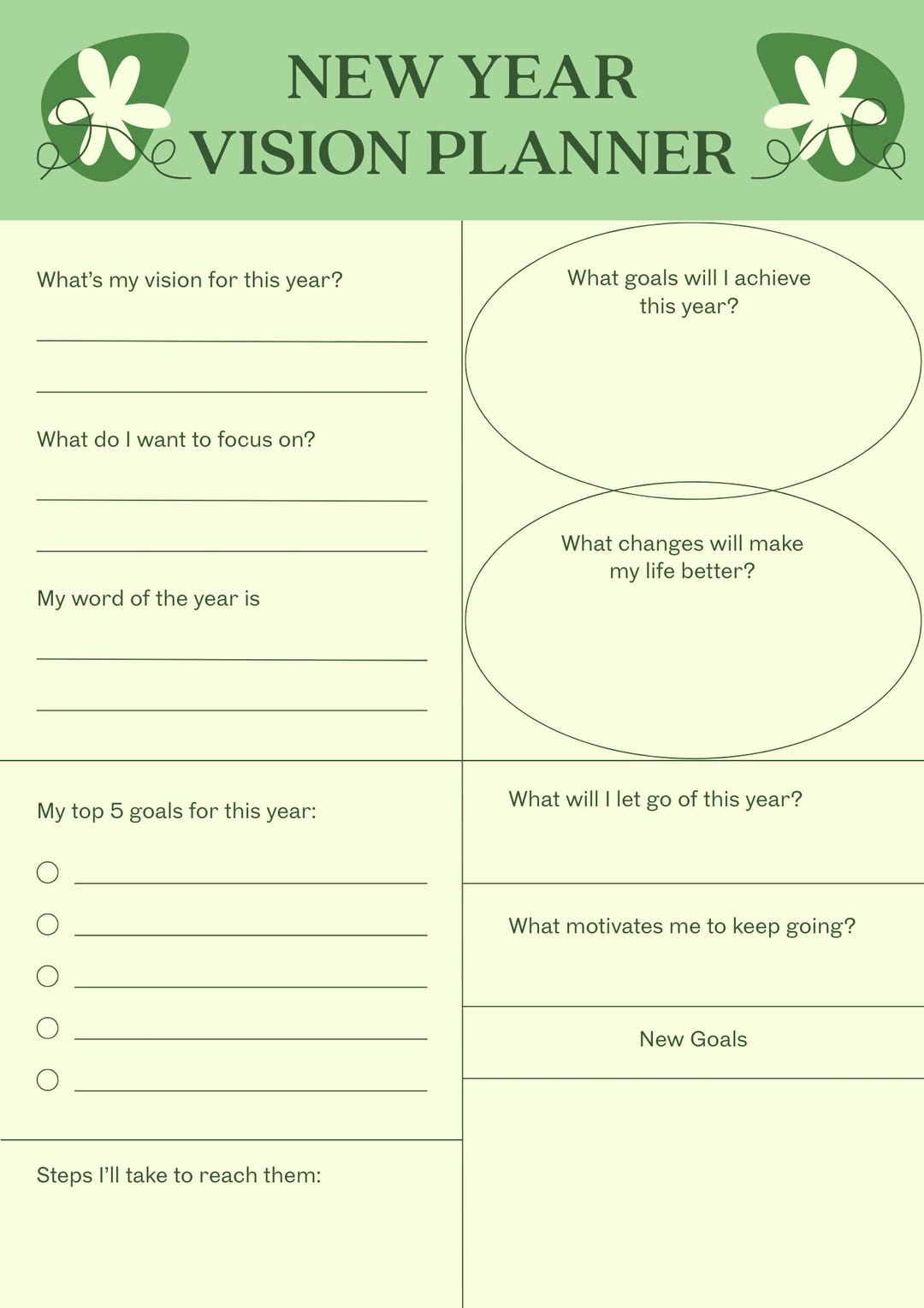 New Year Vision Planner Printable Goal Setting and Life Planning ...