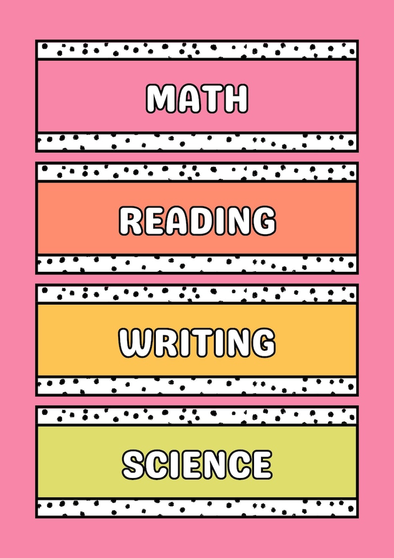 Colorful Dotted Subject Labels: Printable Classroom Organization ...