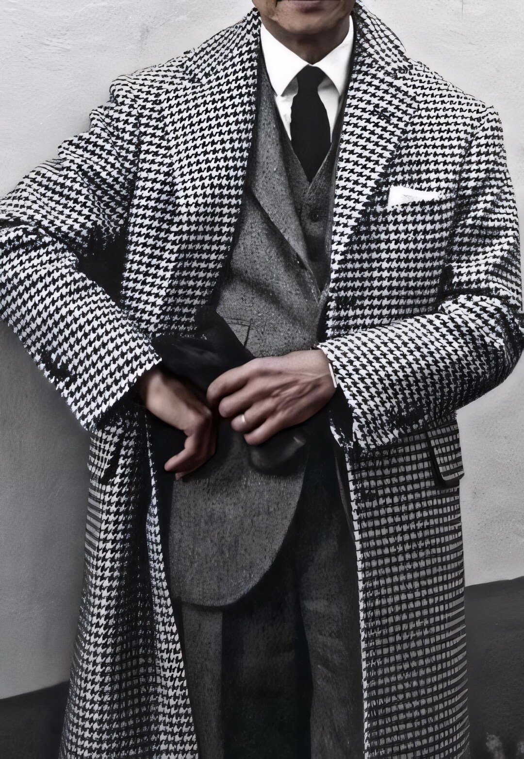 Black White Houndstooth Tweed Overcoat for Men. - Etsy