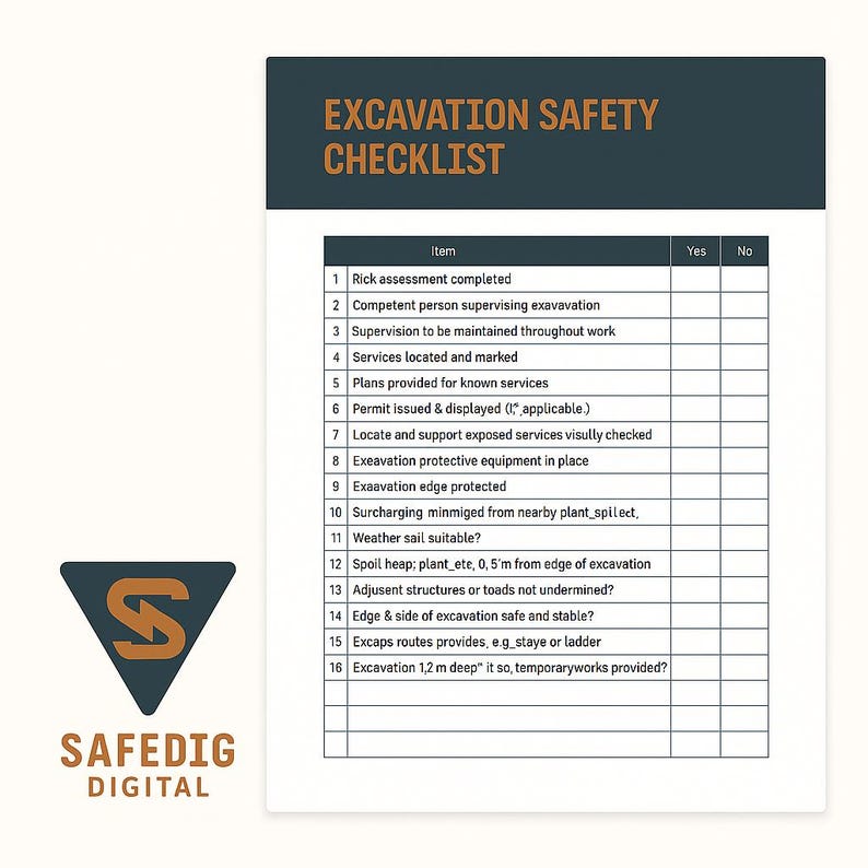 Excavation Safety Checklist - Etsy