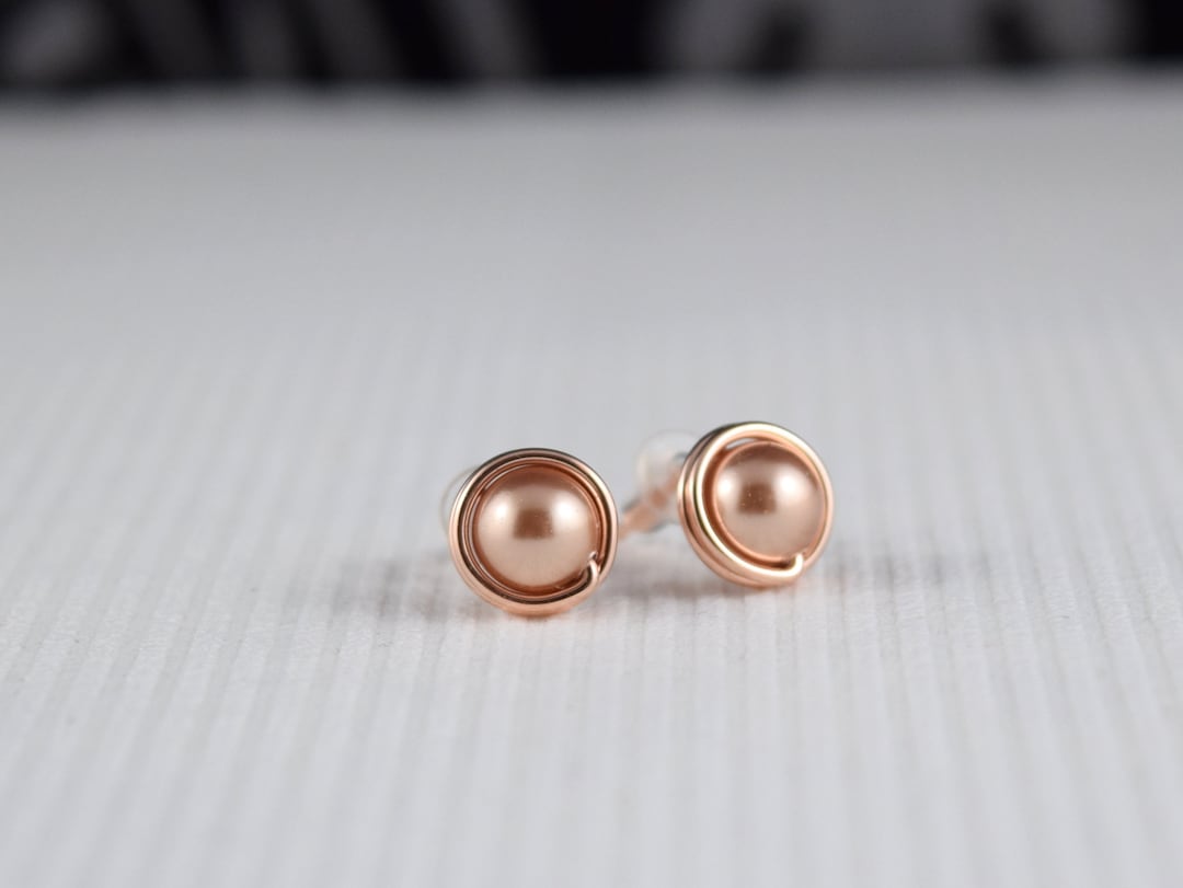 Rose Gold Stud Earrings With Rose Gold Swarovski Pearls - Rose Gold ...