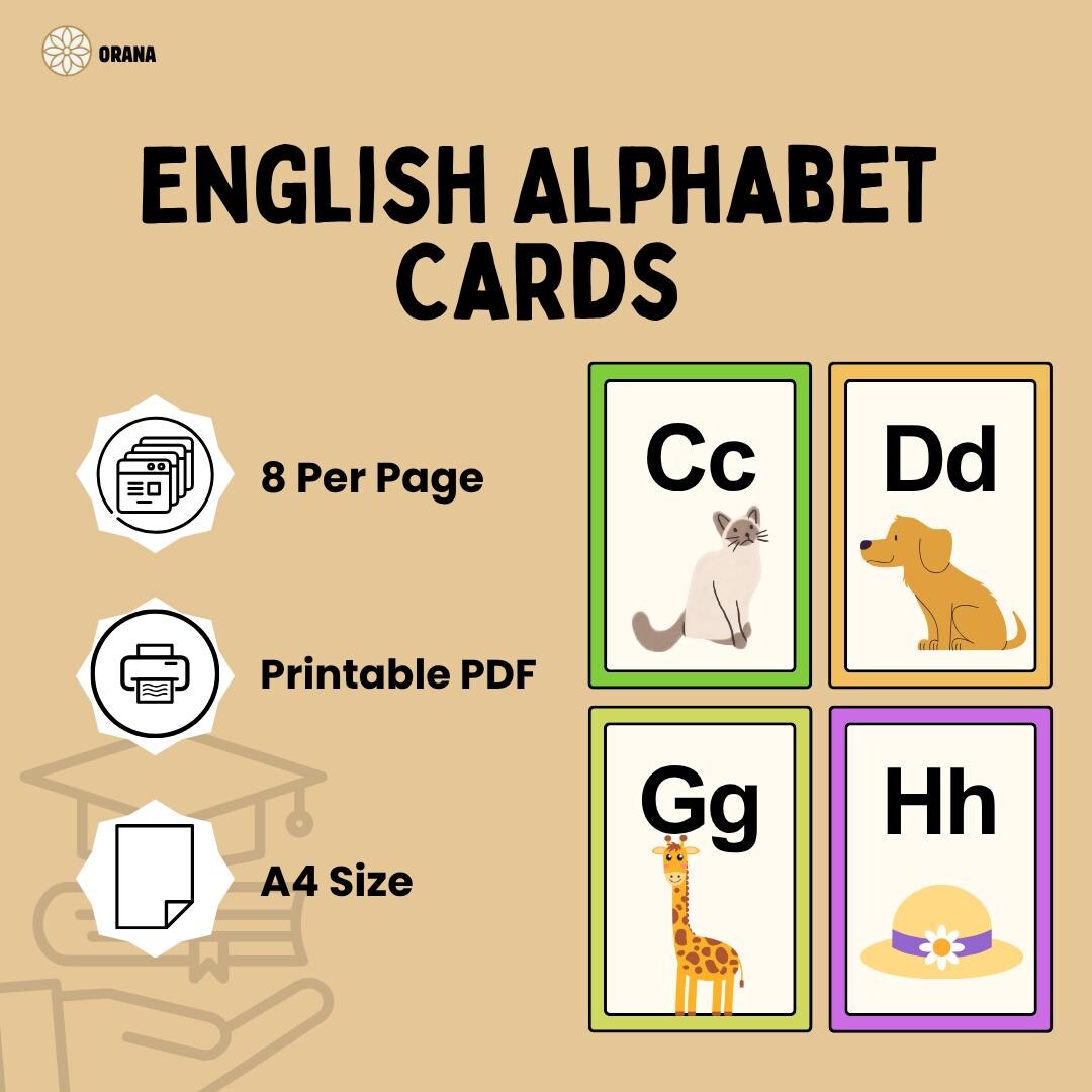 Digital English Alphabet Flashcards, Alphabet Learning Cards, Alphabet ...