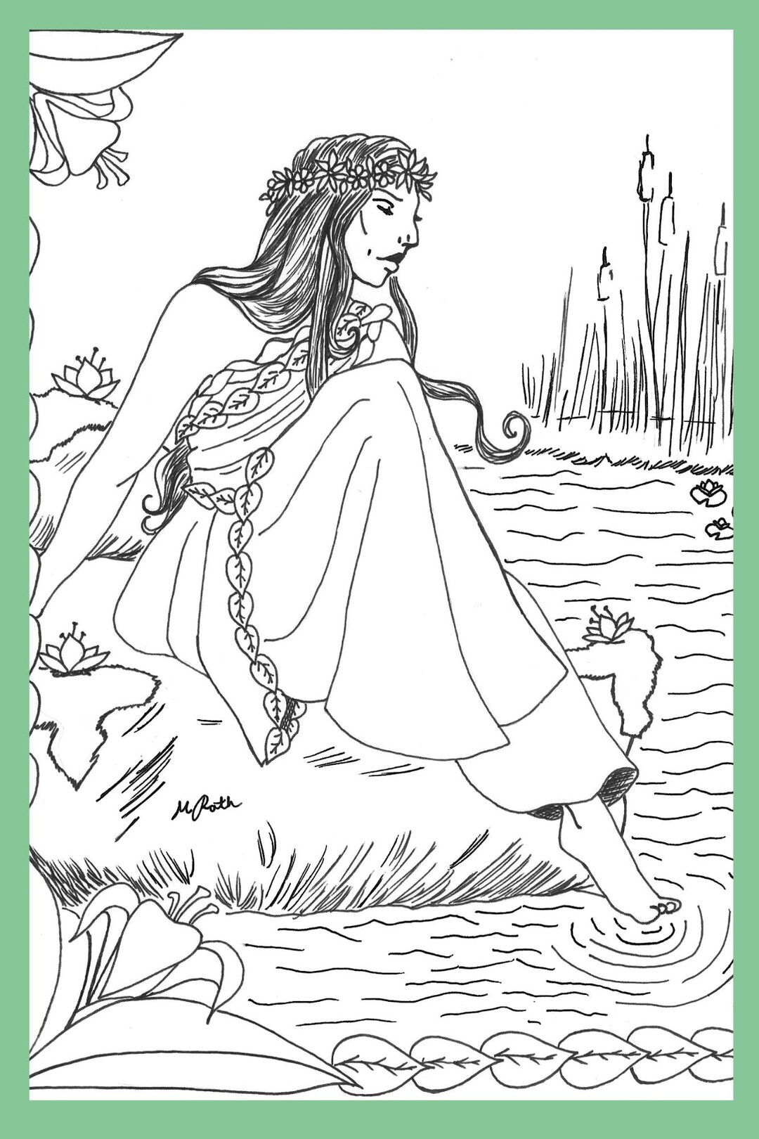 Fantasy Water Nymph Adult Coloring Page (digital Download) - Etsy