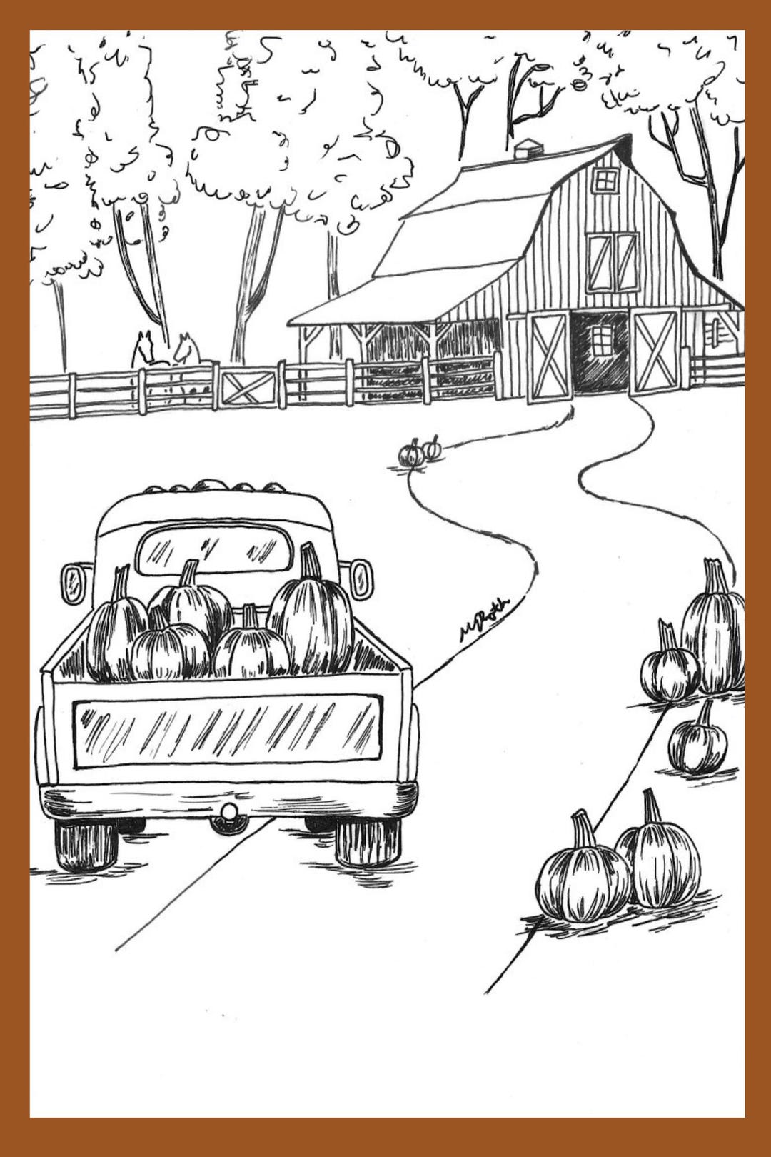 Fall Farm Cozy Coloring Page for Adults. - Etsy