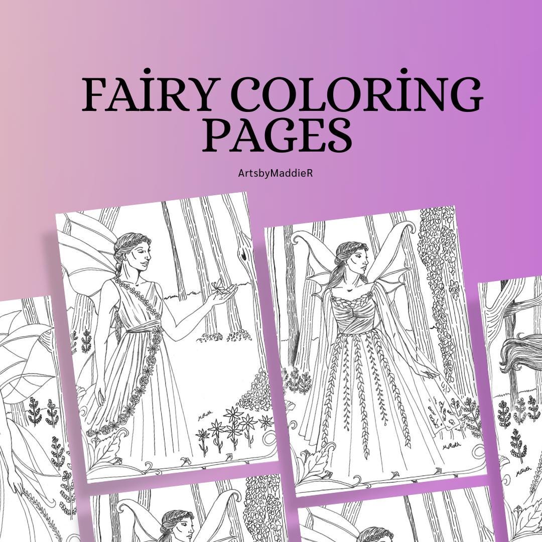 Whimsical Forest Fairy Coloring Page Bundle: Adult Coloring Pages ...