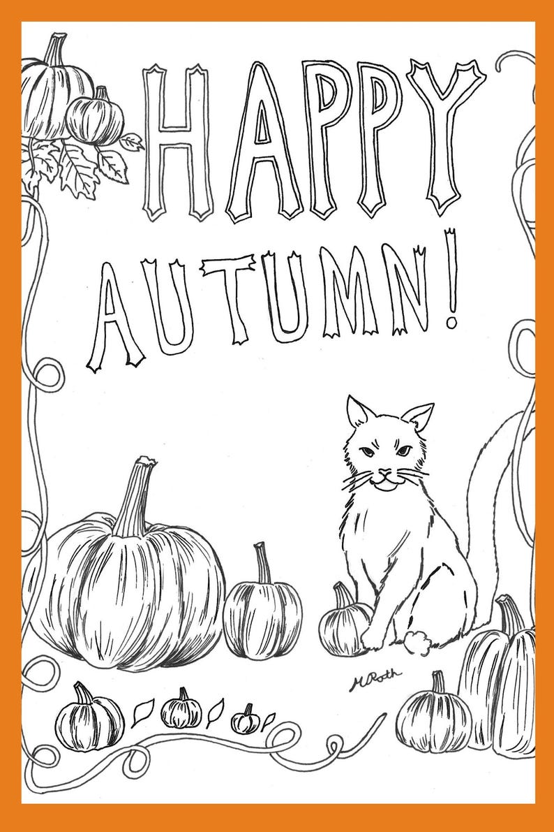 Happy Autumn Coloring Page - Etsy