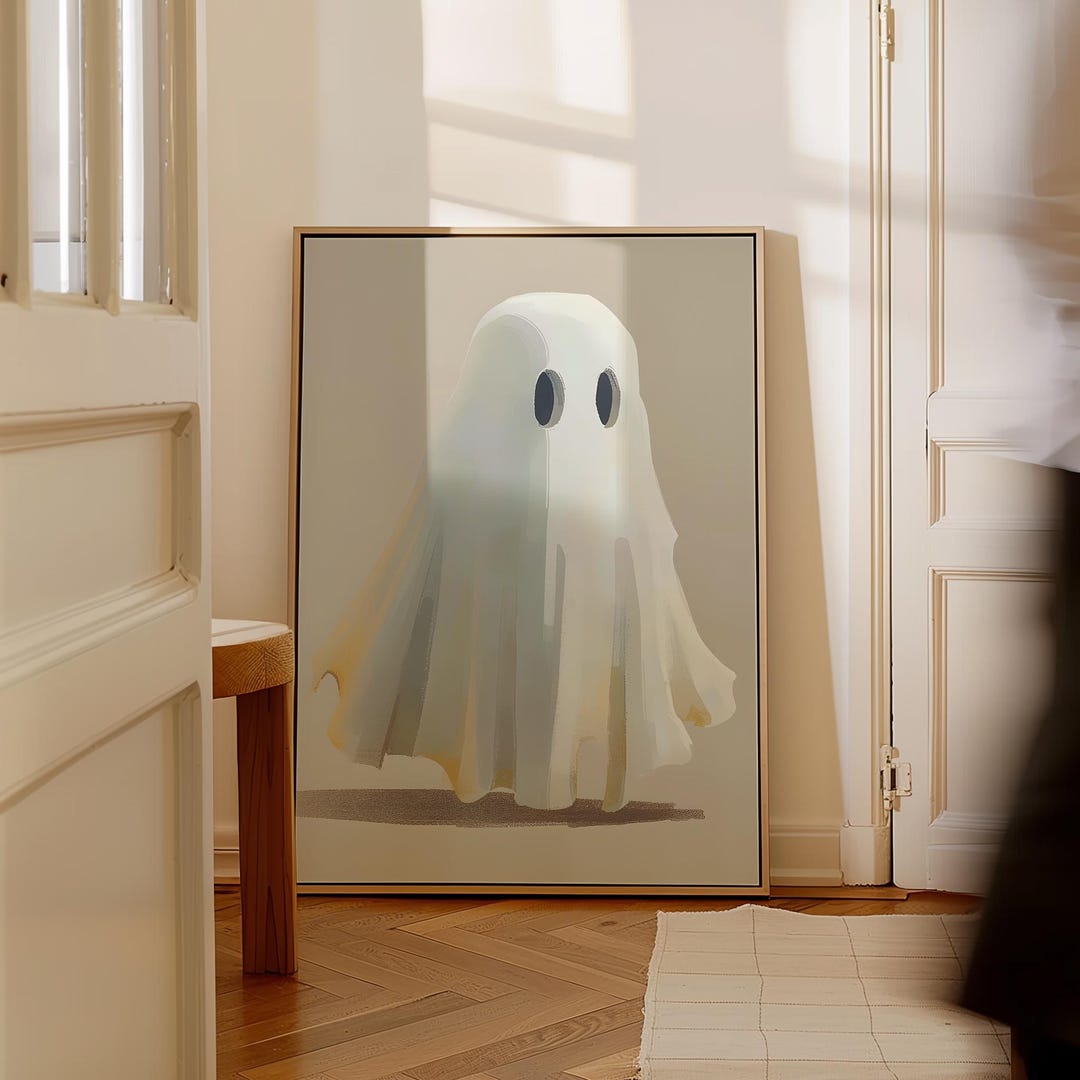 Minimal Ghost Halloween Wall Art, Spooky Cute Specter Poster With ...