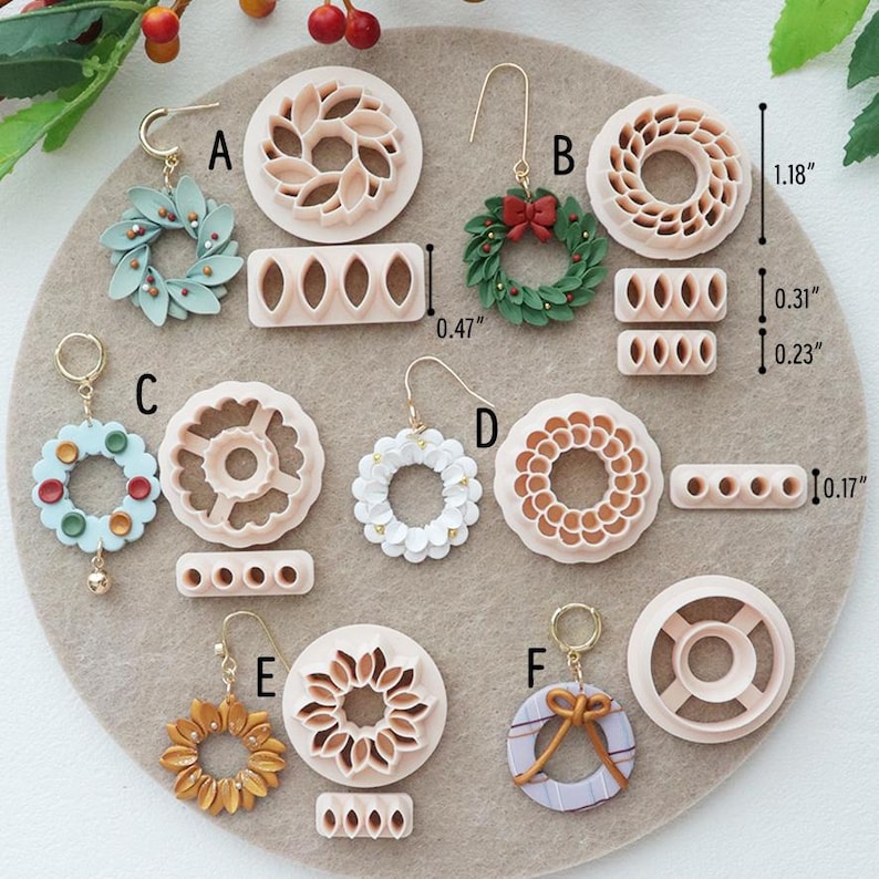 Christmas Wreath Polymer Clay Cutter Set for Holiday Earrings and ...