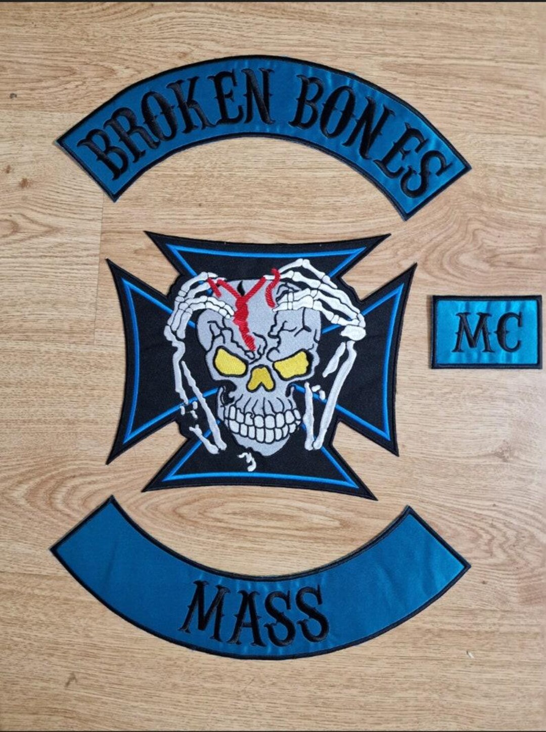 Broken Bones Mass MC Embroidery Patch Set: Iron-on Motorbike Jacket ...