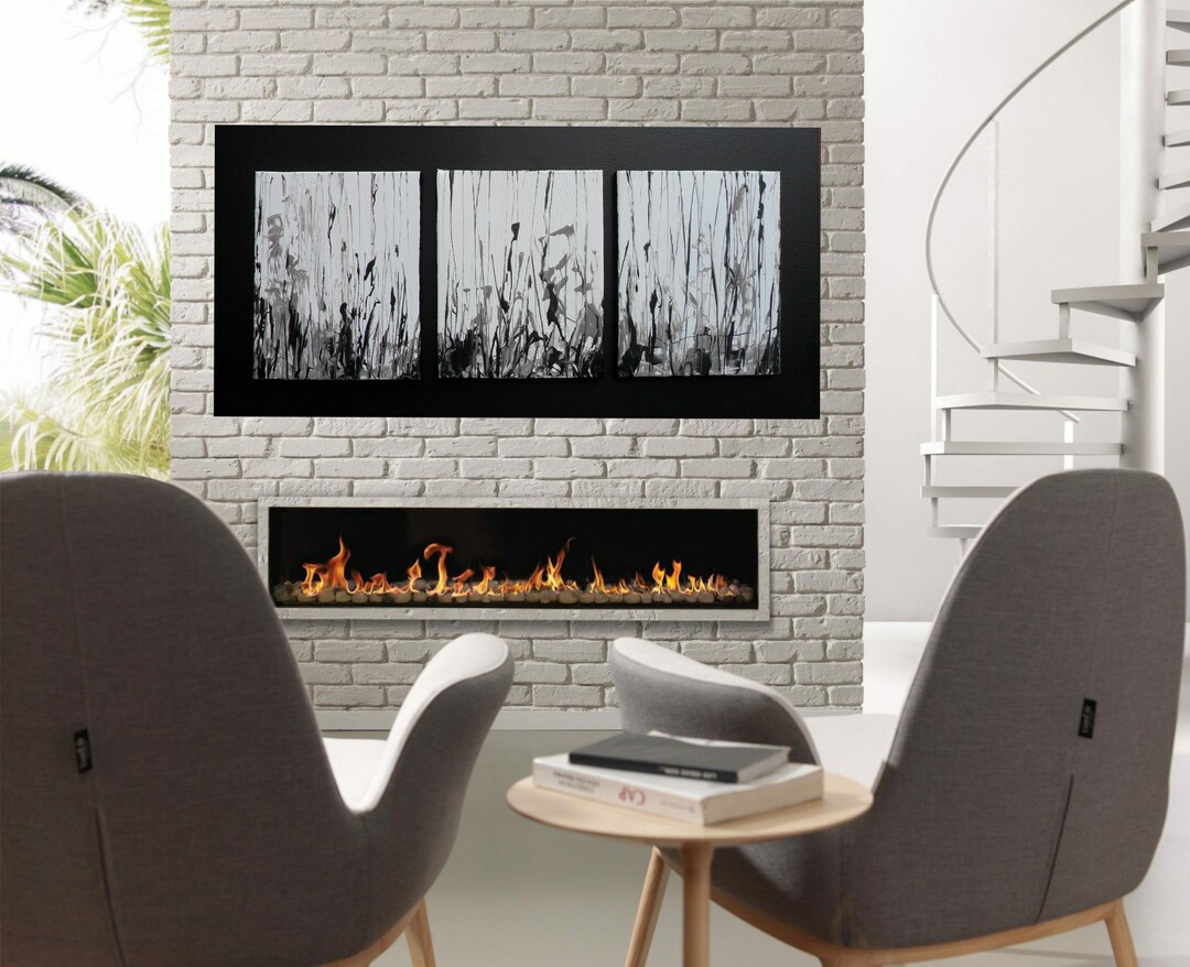 Triptych Panel 15 X 30 Original 3 Panel Painting Black White Gray ...