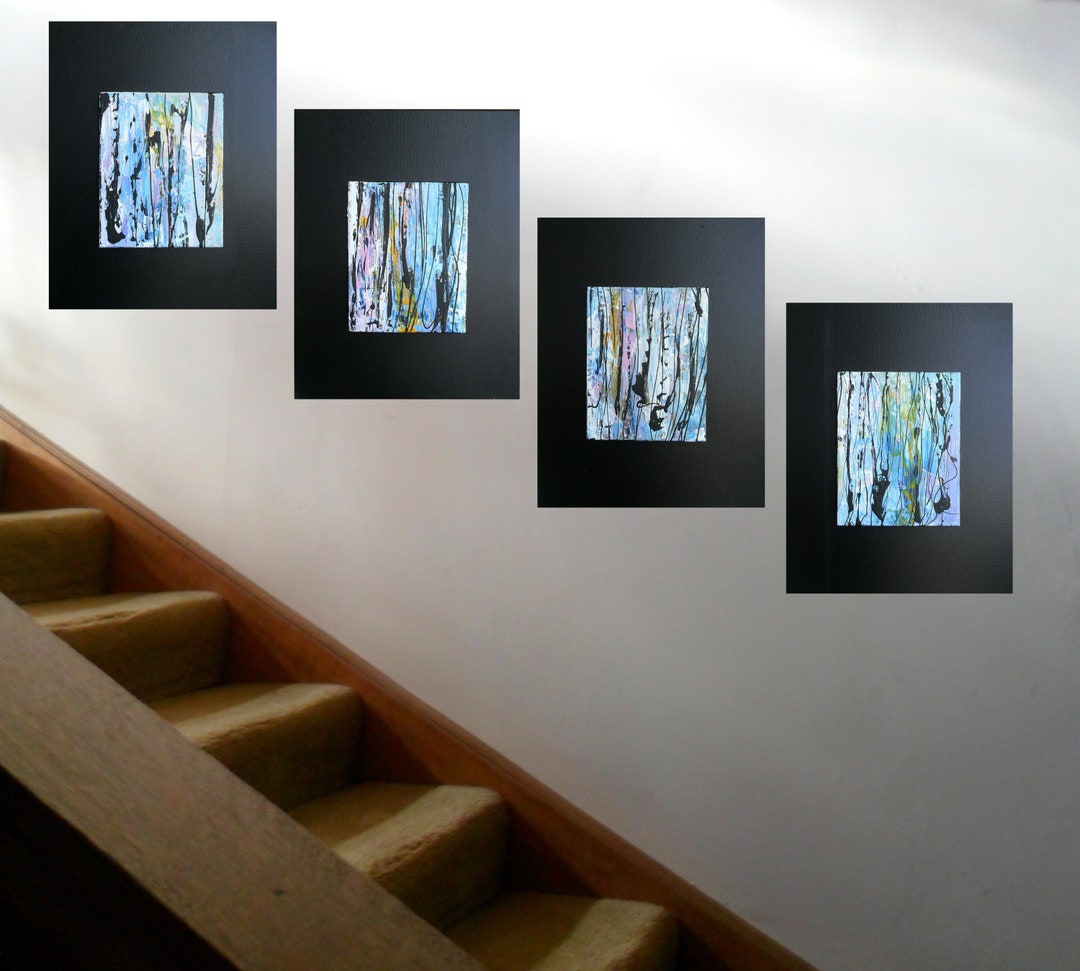 HUGE Quadriptych Painting-20 X 64 original Paintings Acrylic OOAK black White 4 Panel Wall Decor ...