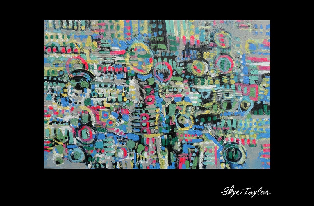 A Abstract Original Painting -24 X 36 -mosaic Graffiti Rainbow Color ...