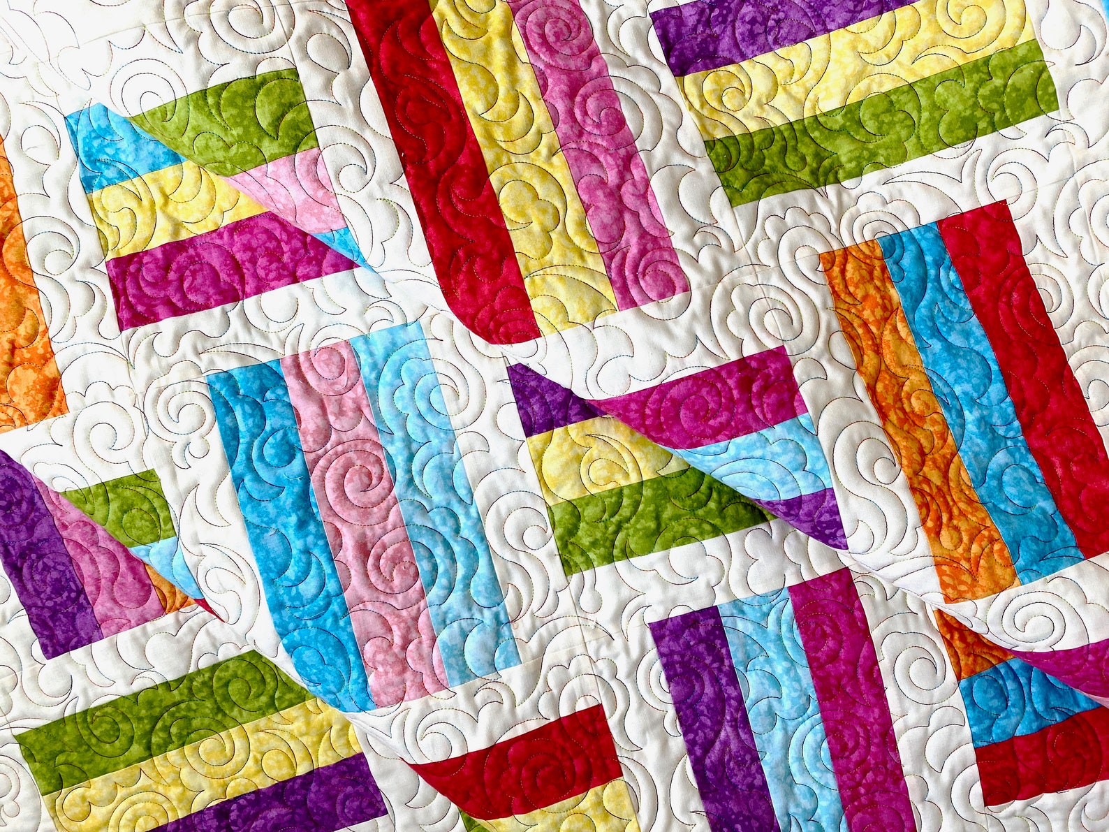 Modern Rail Fence Quilt Jelly Bean Colors Patchwork Lap | Etsy