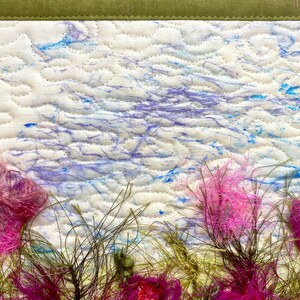 Spring Flowers Art Quilt With Fabric Marbling and Fiber Couching , 9 X ...