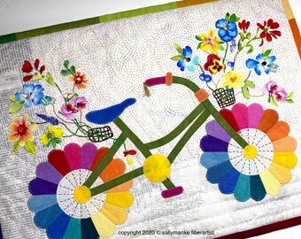 Whimsical Bicycle Art Quilt Original Design Wall Art Cycle | Etsy