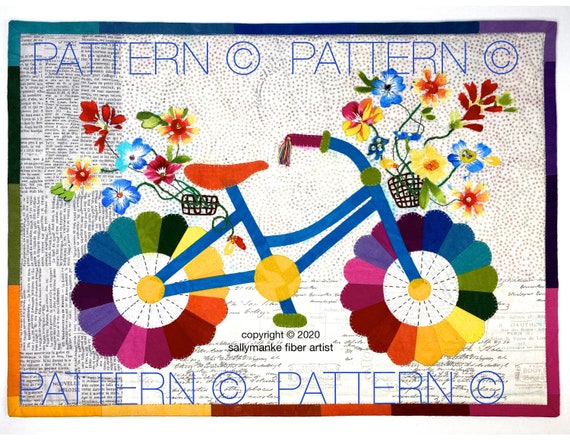 MINI Whimsical Bicycle Art Quilt PATTERN Original Design - Etsy
