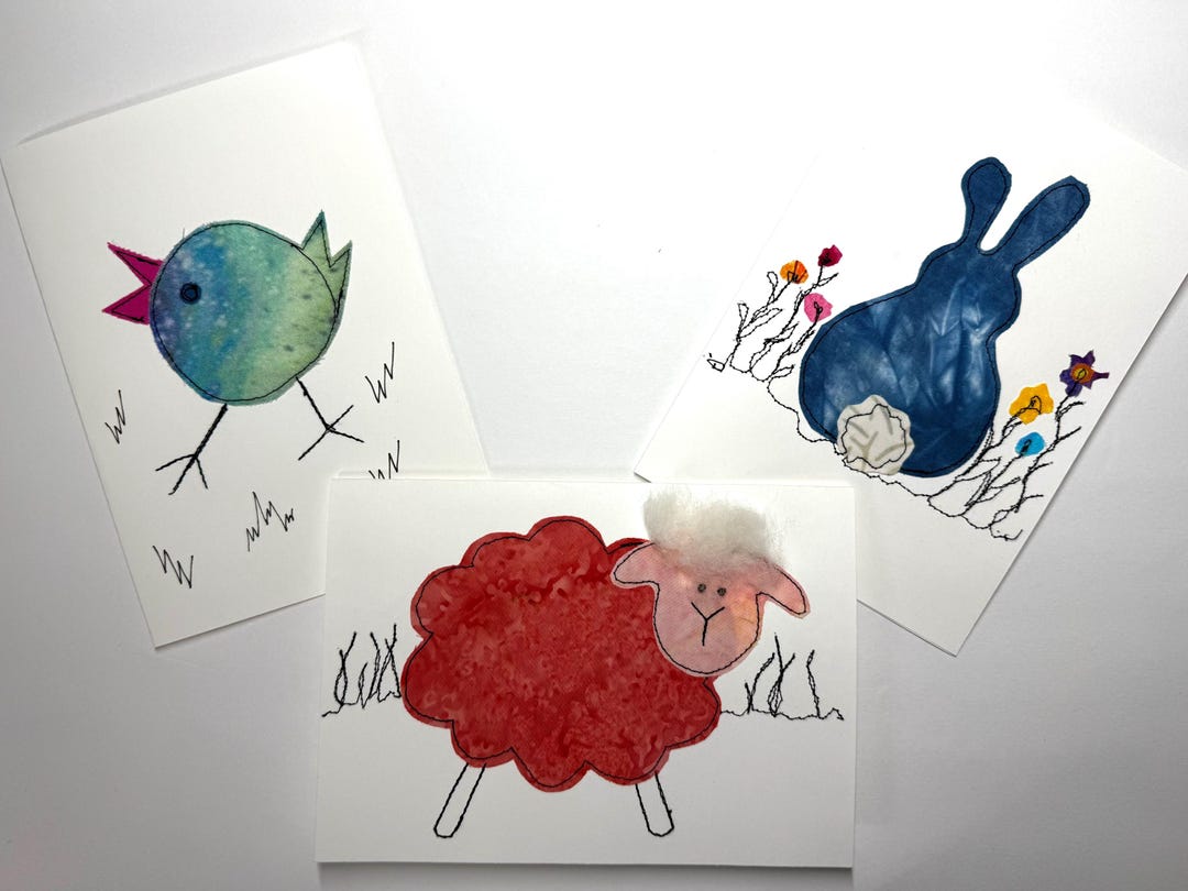 Handmade Easter Fiber Art Cards With Envelopes – Bunny, Lamb, Chick ...