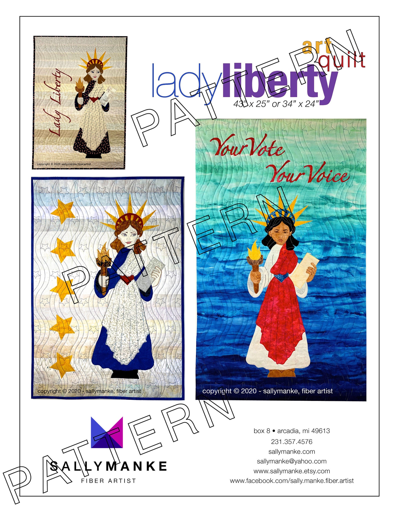 Lady Liberty Art Quilt Pattern Red White Blue Original - Etsy