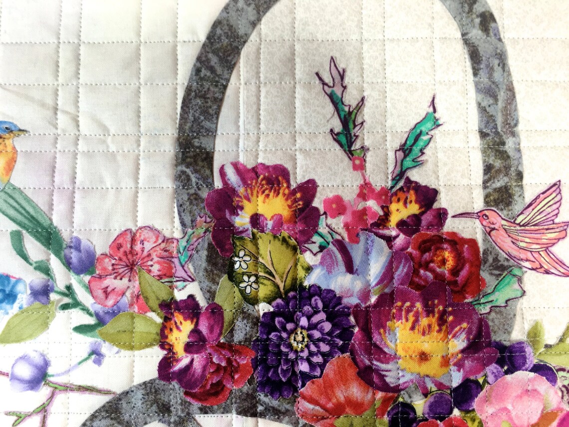 Flower Basket Art Quilt Floral Quilted Wall Hanging | Etsy