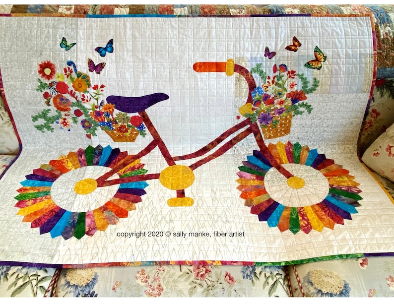 Whimsical Bicycle Art Quilt Original Design Wall Art Cycle | Etsy
