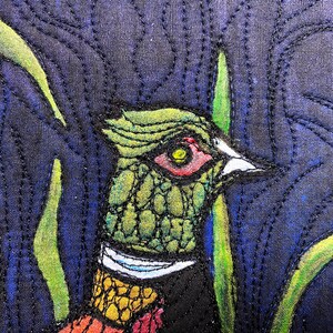 Ring-necked Pheasant Art Quilt, 10 X 15 Inches, Quilted Painted Mixed ...