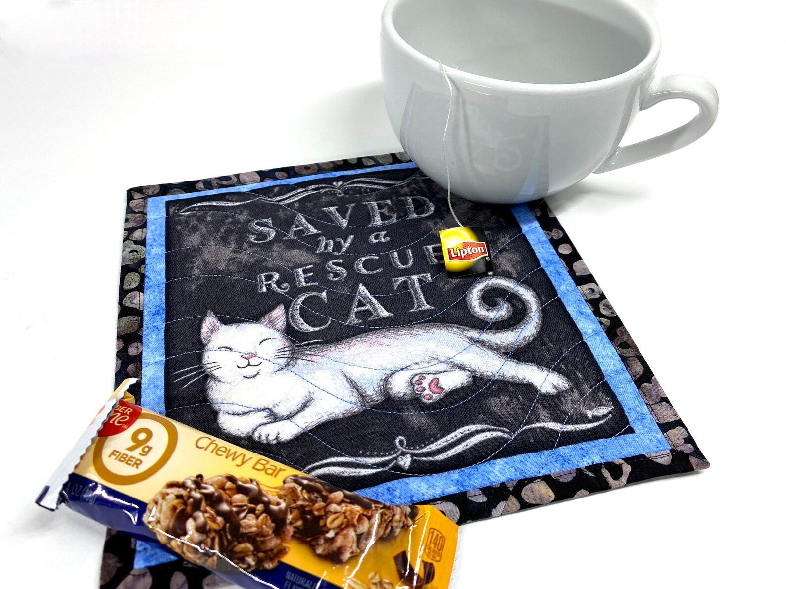 Saved by a Rescue Cat Mug Rugs Quilted Kitty Themed Handmade - Etsy