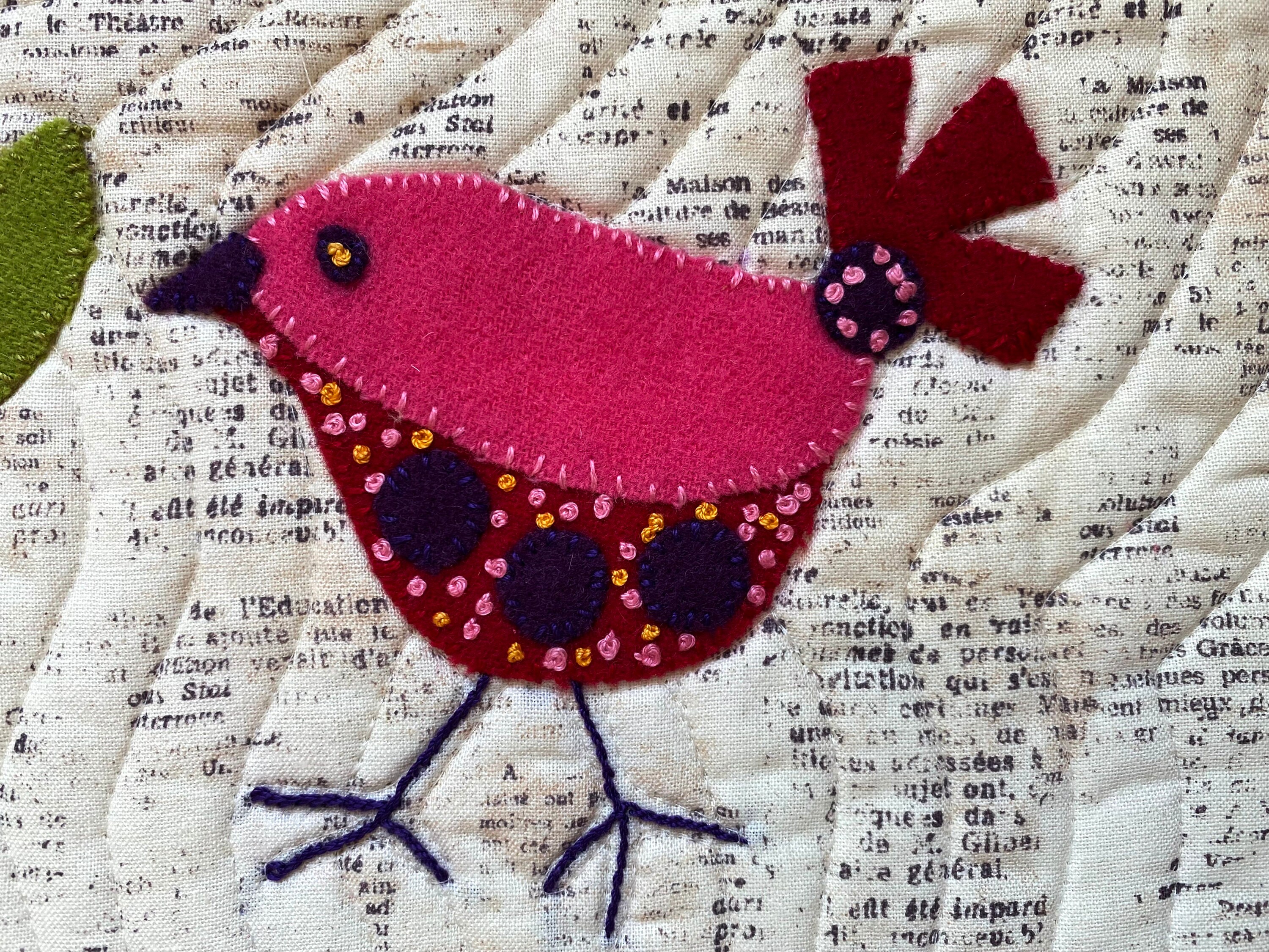 Little Bird Art Quilt With Hand Stitched Wool Appliqué and - Etsy