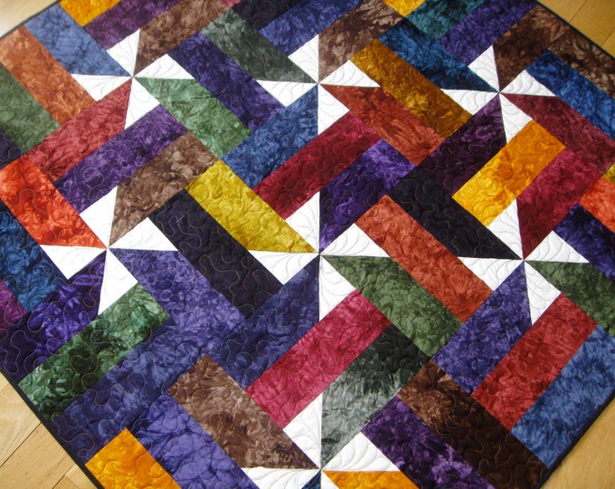 Jewel Tone Patchwork Wall Hanging Lap Quilt Hand Dyed - Etsy