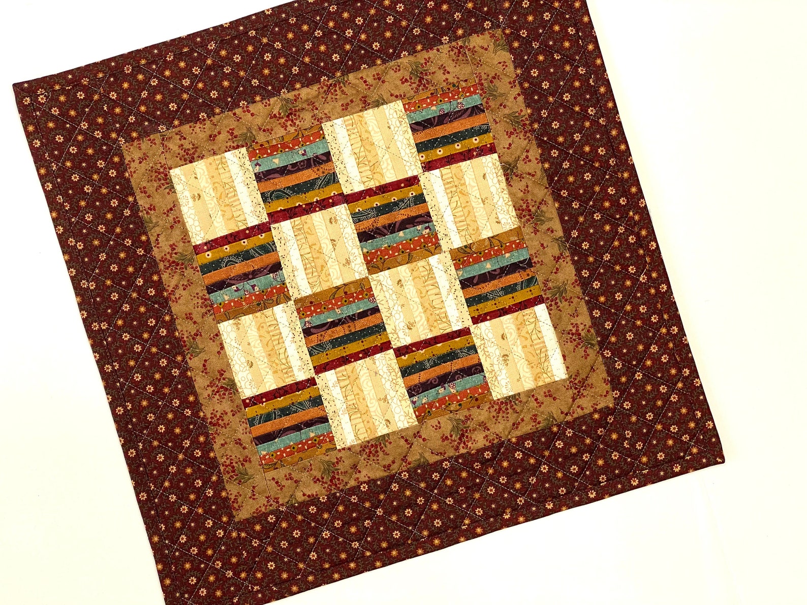 Primitive Patchwork Table Topper in Brown Tones Quilted - Etsy