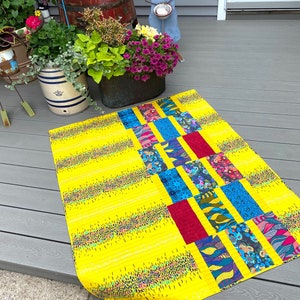 Tula Pink Modern Art Quilt, Geometric Fabric Wall Hanging, Chartreuse ...