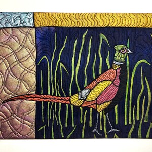 Ring-necked Pheasant Art Quilt, 10 X 15 Inches, Quilted Painted Mixed ...