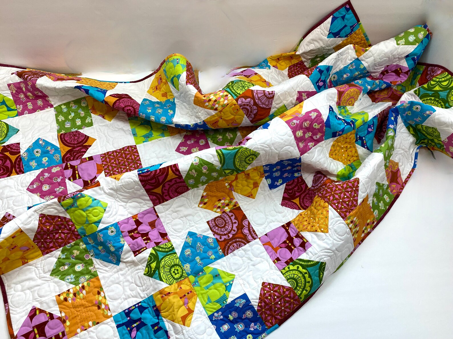 Patchwork Quilted Lap Throw Bright Green Blue Teal Pink - Etsy