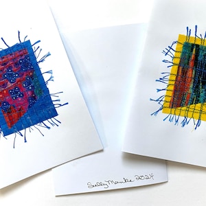 Handmade Fiber Art Greeting Cards, Stitched Cotton and Card Stock, Set ...